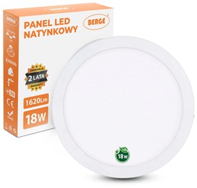 BERGE LED panel kruhový 225x35mm přisazený - 18W - 230V - 1480Lm - studená