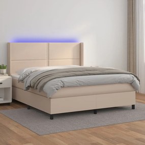 vidaXL Box spring postel matrace a LED cappuccino 160x200cm umělá kůže