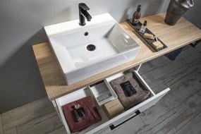 Aqualine, VEGA umyvadlová skříňka s černými úchytkami, deskou VEGA a podpůrnou konzolou, 144,5x61,4x45 cm, bílá, VG073-02