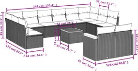 13dílný zahradní sedací souprava s poduškami černý polyratan 3258849