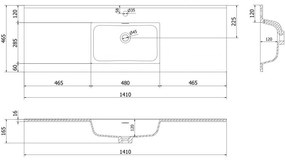 Mexen Otis, umyvadlo na zapuštění 141 x 46,5 cm, černá matná, 25181471