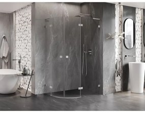 Mexen Lunar, L pravý půlkruhový sprchový kout 100 x 80 cm, 8mm čiré sklo, ocelový profil, 833L-100P-080L-97-00