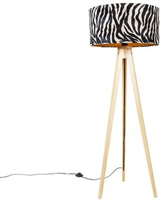 Stojací lampa dřevěná s látkovým stínidlem zebra 50 cm - stativ Classic