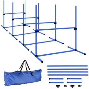PawHut agility set pro psy 4-dílný 99x65x94 cm výškově nastavitelný se 2 překážkovými tyčemi 2 slalomovými tyčemi a 4 plastovými zemními tyčemi Modrá…