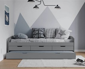 Postel s výsuvnou přistýlkou, šedá, masiv, 90x200, MARINELLA NEW