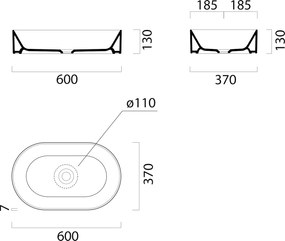 Sapho, KUBE X keramické umyvadlo na desku, 60x37 cm, oválné, bílá ExtraGlaze