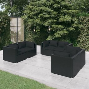 vidaXL 6dílná zahradní sedací souprava s poduškami polyratan [3102298] Barva: Černá