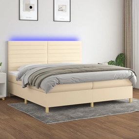 Box spring postel s matrací a LED krémová 200x200 cm textil,  3135546
