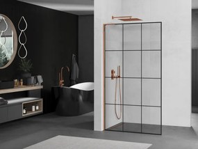 Mexen Kioto L, sprchová zástěna Walk-In 100 x 200 cm, 8mm čiré sklo černý vzor, ​​růžové zlato profil, 800-100-103-60-77