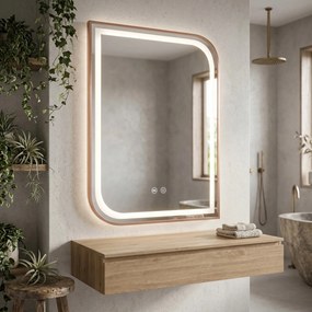 Rea Zrcadlo 80x60 cm s vyhříváním a regulovatelným LED osvětlením HOM-00300 růžová zlatá kartáčovaná