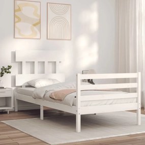 vidaXL Rám postele s čelem 90 x 200 cm masivní dřevo [3195141] Barva: Bílá