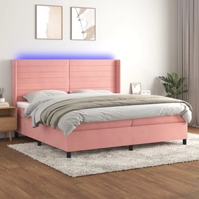 Box spring postel s matrací a LED růžová 200x200 cm samet,  3139648