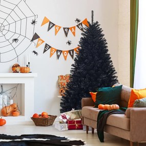 Costway 180 cm vysoký umělý skládací Halloween vánoční stromeček PVC hroty černé