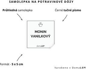 MONIN VANILKOVÝ - omyvatelná samolepka na dózu, výběr rozměrů Ø 5 cm / 5 x 5 cm / 6 x 8 cm | DomaLEP tvar: ČTVEREC, barva: PRŮHLEDNÁ - ČERNÉ písmo, velikost: š. 5 cm x v. 5 cm - tučné písmo