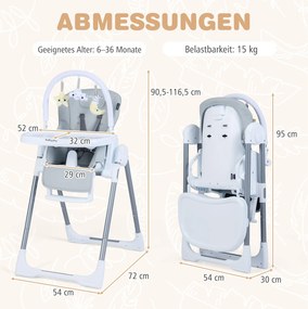 Costway Vysoká stolička baby skládací přenosná dětská vysoká stolička výškově
