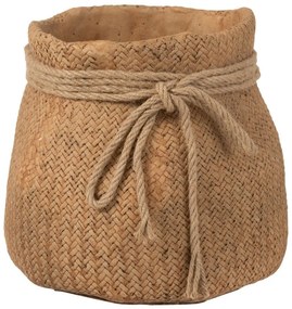 Cementový hnědý květináč v dekoru juty M - Ø 23,5*24 cm