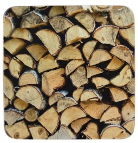 6ks pevné korkové podtácky s motivem dřeva Fireplace wood - 10*10*0,4cm