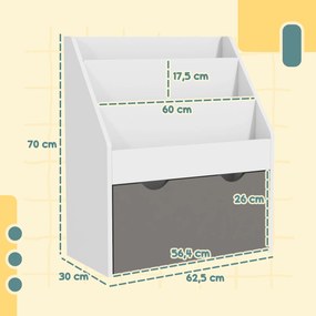 AIYAPLAY dětský regál pro 3-8 let s 3 policemi a spodní zásuvkou, z MDF, 62,5x30x70 cm, šedý