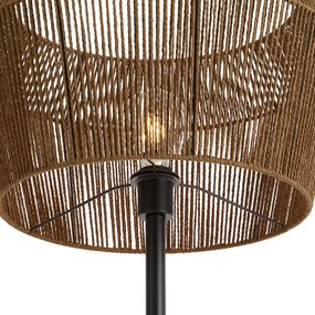 Stojací lampa černá s hnědým stínidlem z papírového provazu 50/50/30 - Simplo