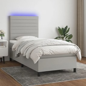 Box spring postel s matrací a LED světle šedá 90x190 cm textil