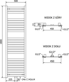Mexen Uran, elektrické topné těleso 1800x500 mm + topná tyč 900 W, chromová, W105-1800-500-2900-01