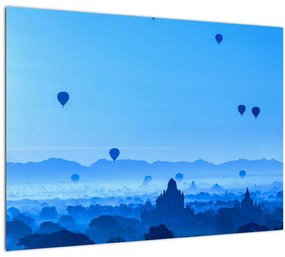 Skleněný obraz - Balóny nad krajinou (70x50 cm)