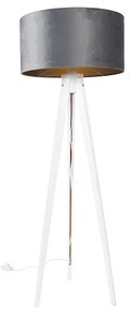 Moderní stojací lampa stativ bílá se šedým velurovým odstínem 50 cm - Tripod Classic