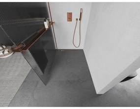Mexen Kioto+ L, sprchová zástěna Walk-In s poličkou a věšákem 70 x 200 cm, 8mm sklo s žebrovým vzorem, růžové zlato profil, 800-070-123-60-09