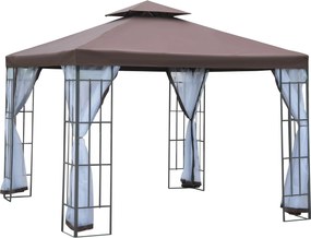 Zahradní altán Outsunny s moskytiérou a bočními panely, party stan s dvojitou střechou, zahradní gazebo 2,97x2,97m | Aosom