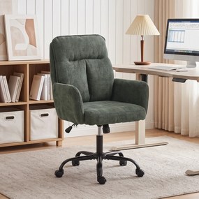 HOMCOM Kancelářská židle do home office, počítačová židle se širokým sedákem, středně vysoká opěradla, vzhled lnu, tmavě zelená