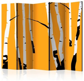 Paraván Birches on the orange background Dekorhome 225x172 cm (5-dílný)