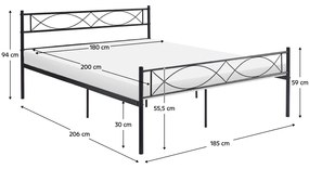 Kondela Kovová postel s roštem, 180x200, černá, STELVIA