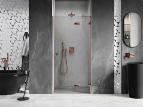 Mexen Lunar, pravé otočné sprchové dveře 125 cm, 8mm čiré sklo, růžové zlato profil, 834-125-000-60-00-P