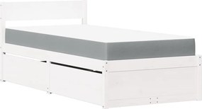 Postel se zásuvkami a matrací bílá 90 x 200 cm masivní borovice 3281908