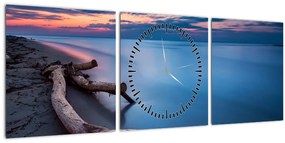 Obraz pláže při západu slunce (s hodinami) (90x30 cm)
