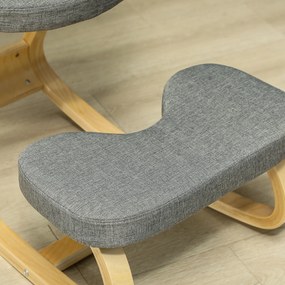 HOMCOM Klaněcí Židle, Ergonomická Houpací Dřevěná Klaněcí Židle pro Domácí Kancelář, Zlepšuje Držení Těla, Bolesti Zad, Šedá