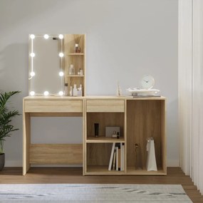LED toaletní stolek se skříňkou dub sonoma kompozitní dřevo - Default Title