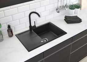 Deante Leda, granitový 1-komorový dřez na desku 670x440x164 mm + dřezová baterie BEN 262M grafitová + sifon, grafitová, ZRDA2113