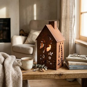 Rezavý svícen ve tvaru domku Rustic Charm - 11*15*26 cm