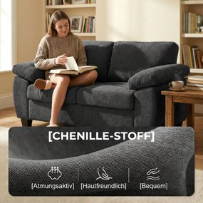 HOMCOM dvoumístná pohovka z chenillu, kompaktní 156 cm, sedák s taštičkovými pružinami a široké polstrované opěrky – tmavě šedá