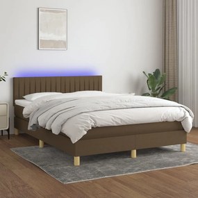 Box spring postel s matrací a LED tmavě hnědá 140x200 cm textil 3133880