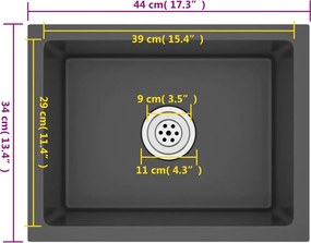 vidaXL Marketos Ručně vyrobený kuchyňský dřez černý nerezová ocel
