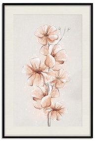 Plakát Akvarelové květiny - jemná větev boho v teplých barvách sepie