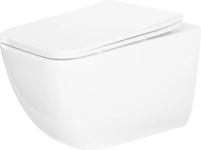 Rea Dexter, závěsná WC mísa Rimless Tornado 515x365x350 mm + WC sedátko z duroplastu, bílá lesklá, REA-C1278