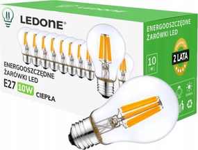 10x Led filamentová žárovka E27 A60 10W bílá Teplá retro Clear Led sada