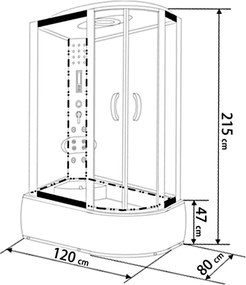Terra Hydromasážní box WSH7106 LWS, 120x80 levý se saunou