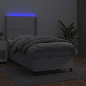 Box spring postel s matrací a LED bílá 100x200 cm umělá kůže 3139308