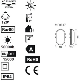 MILIO Prachotěsné svítidlo LED TORTON - 8W - IP65 - 420Lm - neutrální bílá