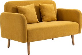 HOMCOM Dvoumístná pohovka s polštáři, nastavitelné podnožky, sametový polyester, pěna, kompaktní design, 2místná, přírodní+žlutá