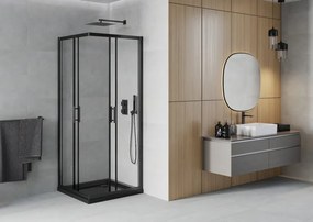 Mexen Rio, čtvercový sprchový kout 80 x 80 cm, 6mm čiré sklo, černý profil + černá sprchová vanička, 860-080-080-70-00-4070B
